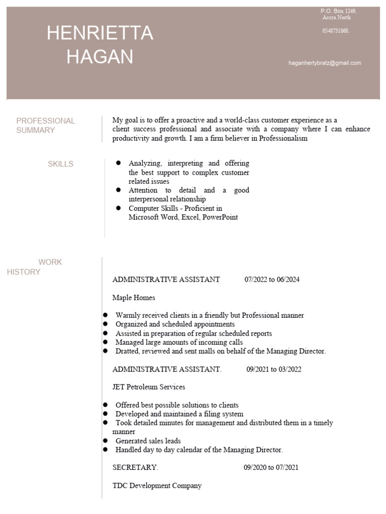 Henrietta Hagan US Resume Format | PDF | Business