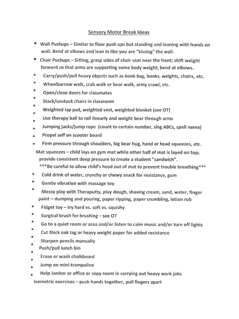 Sensory Motor Break Ideas | PDF