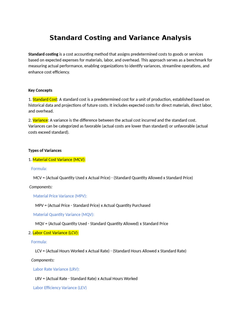 Standard Costing and Variance Analysis | PDF | Variance | Cost Accounting