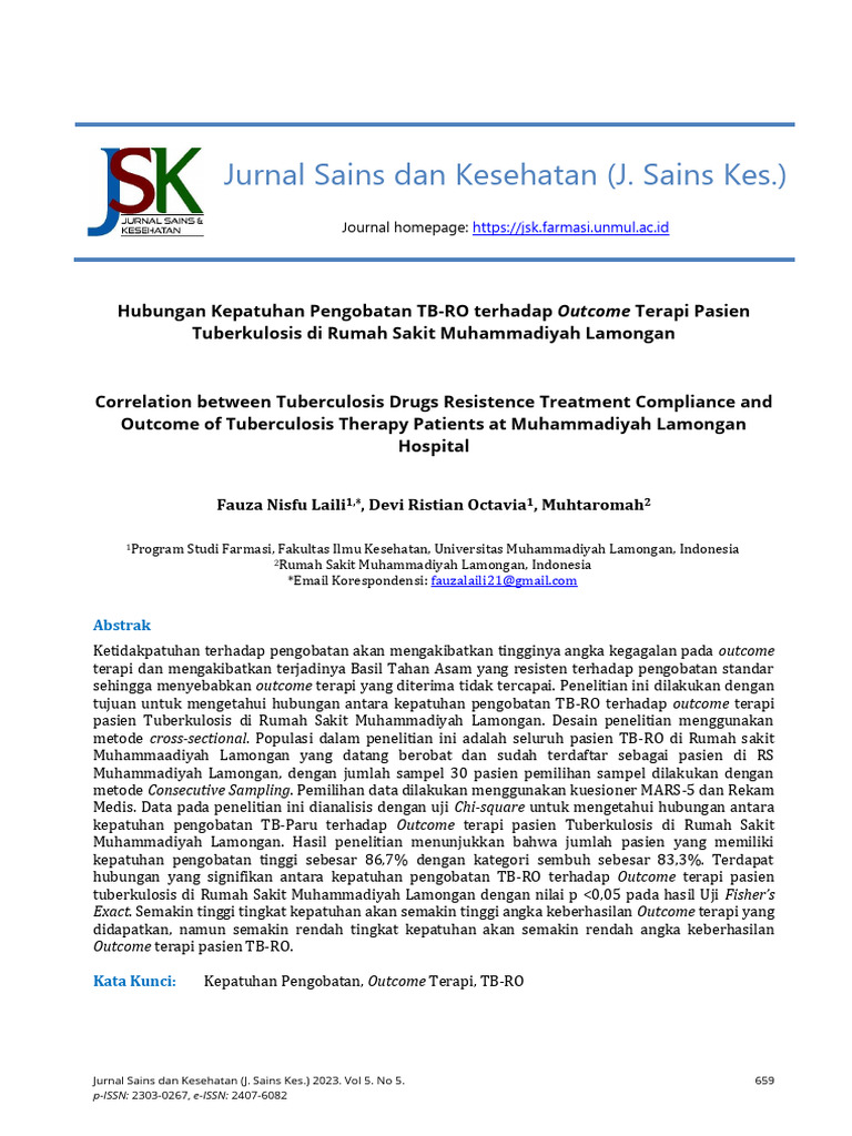 Jurnal Sains Dan Kesehatan (J. Sains Kes.) : Fauza Nisfu Laili, Devi Ristian Octavia, Muhtaromah ...