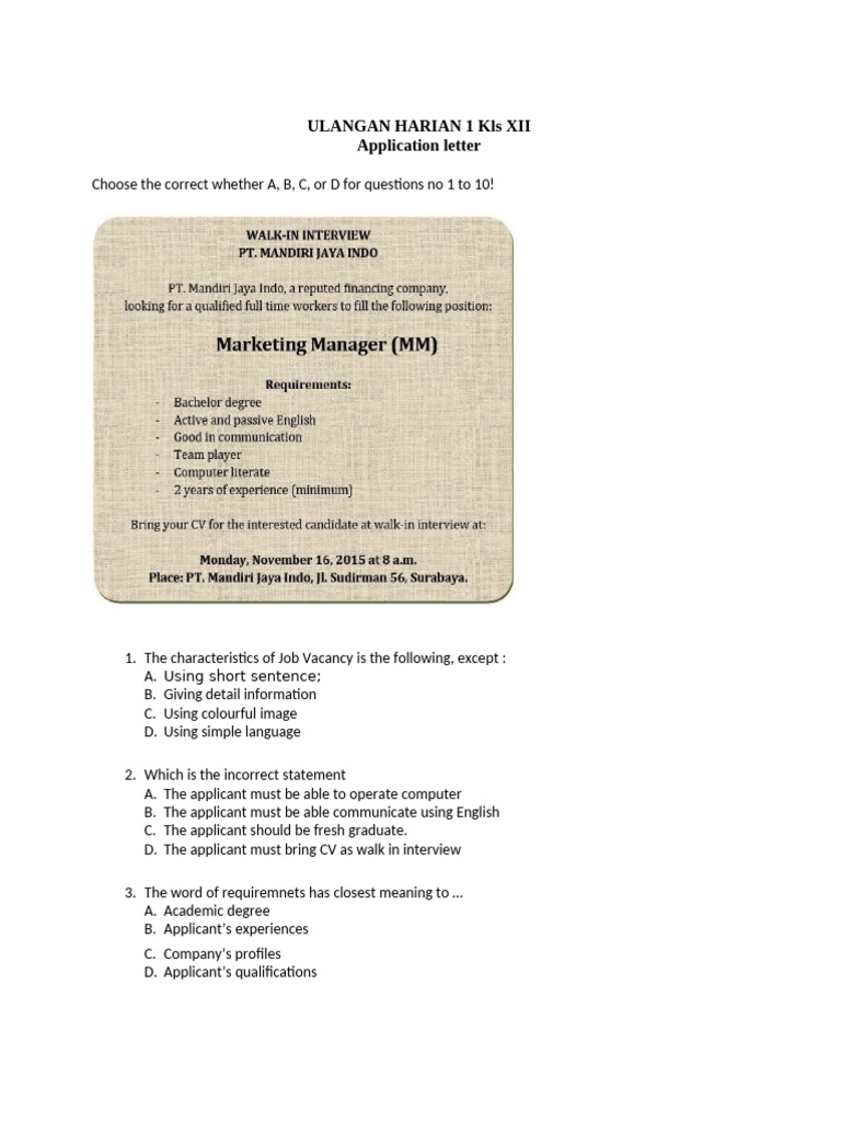 UH 1 XII Application Letter | PDF