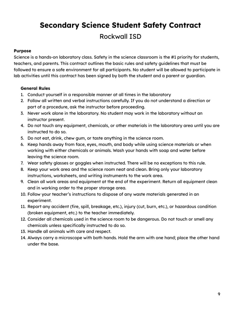 RISD Lab Safety Contract 2 | PDF
