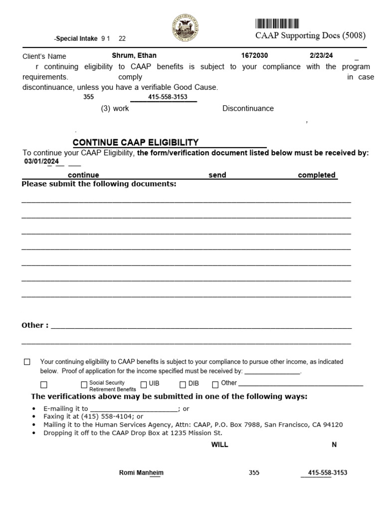 Continue Eligibility: Section: Instructions | PDF