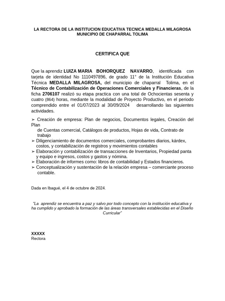 Certificacion Proyecto Productivo | PDF