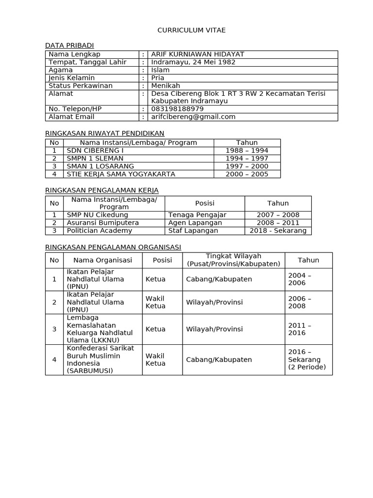 CV Arif Kurniawan | PDF