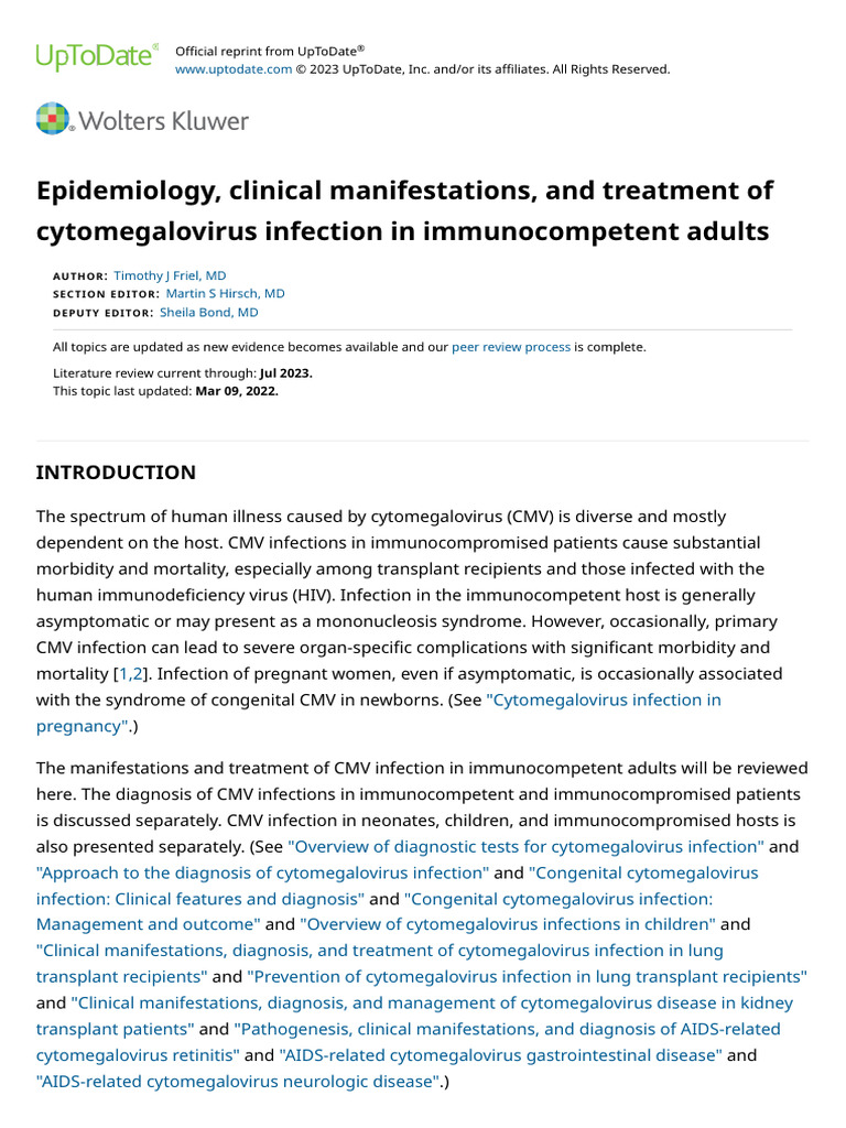 Epidemiology, Clinical Manifestations, and Treatment of Cytomegalovirus ...