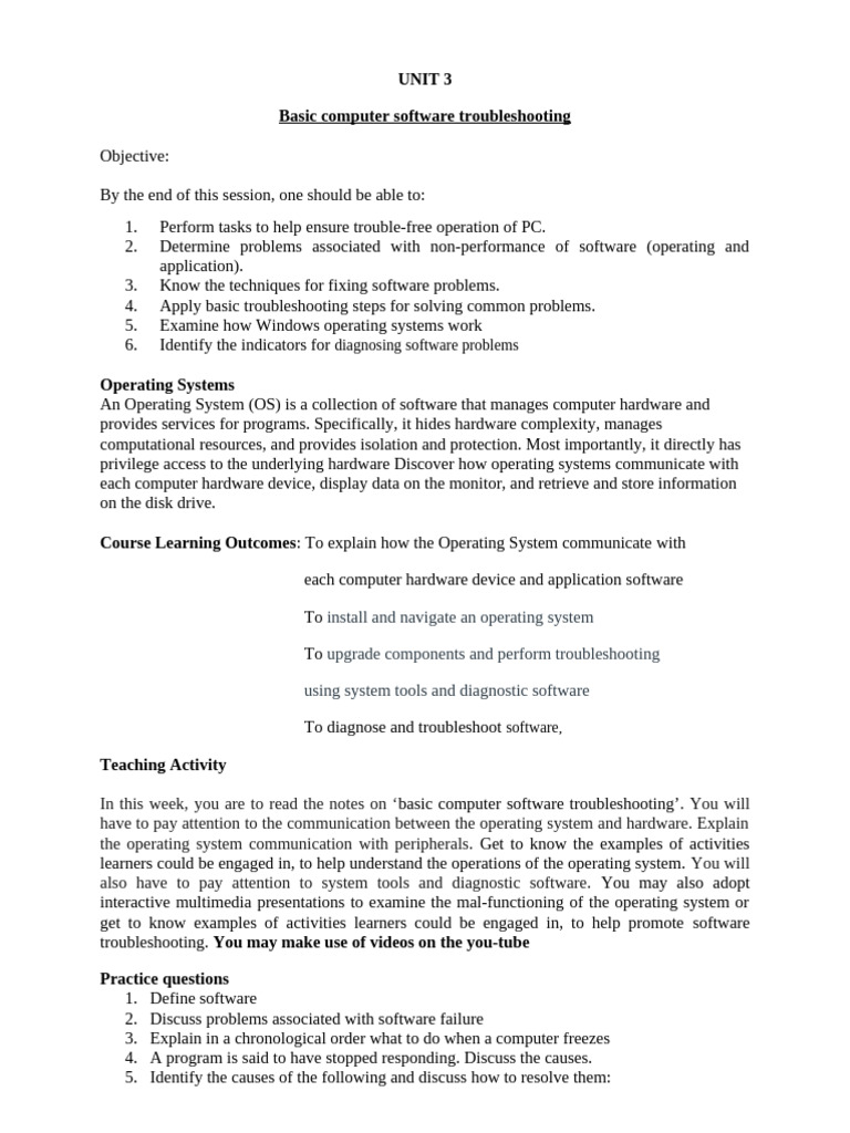 UNIT 3 Basic Computer Software Troubleshooting | PDF