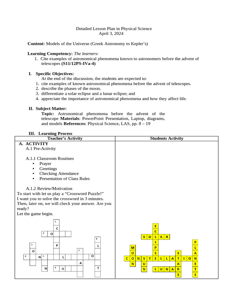Detailed Lesson Plan in Physical Science April For Senior High | PDF