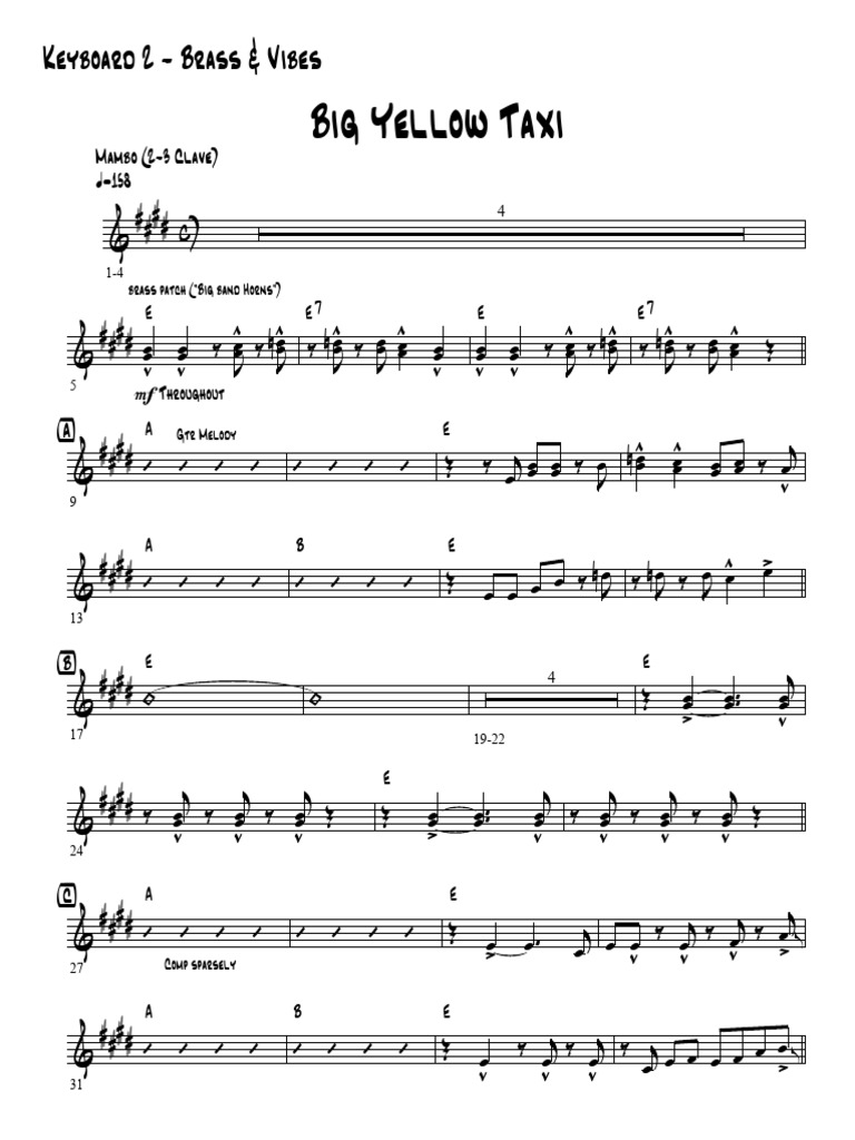 THE BAND Big Yellow Taxi Salsa Keyboard 2 Brass Vibes PDF