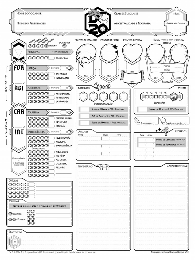 DC20 Ficha de Personagem Alpha 0.7 | PDF