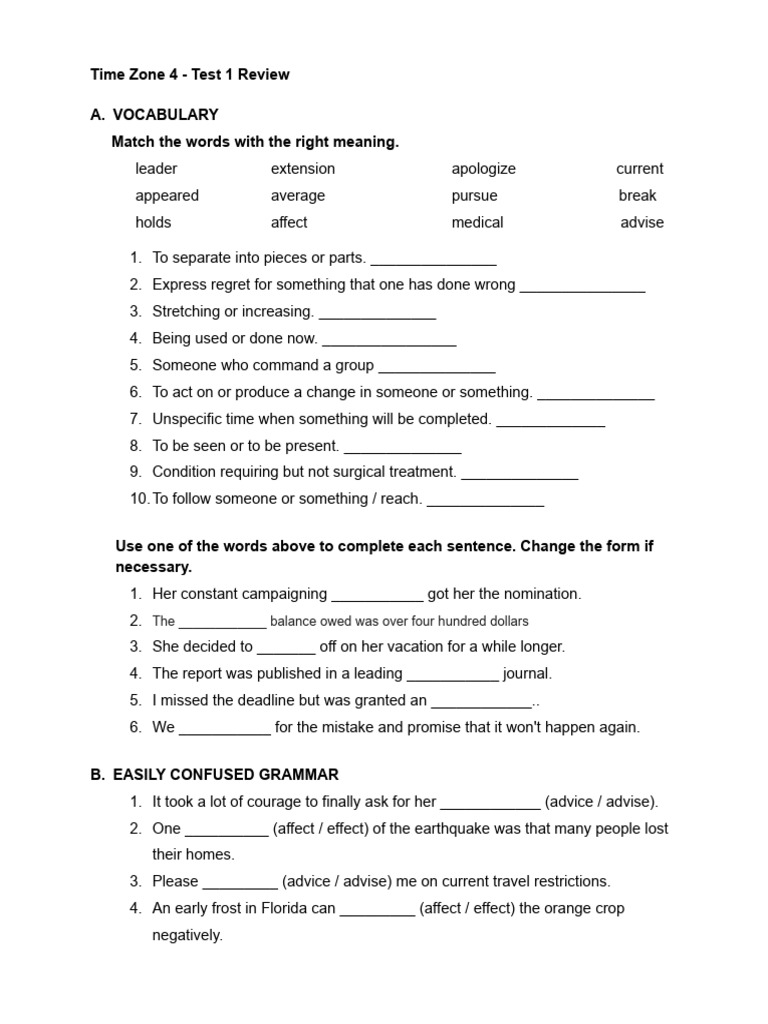 Time Zone 4 - Test 1 Review | PDF