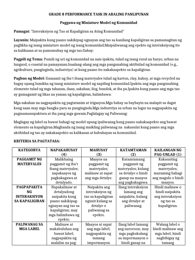 Grade 8 Performance Task in Araling Panlipunan | PDF