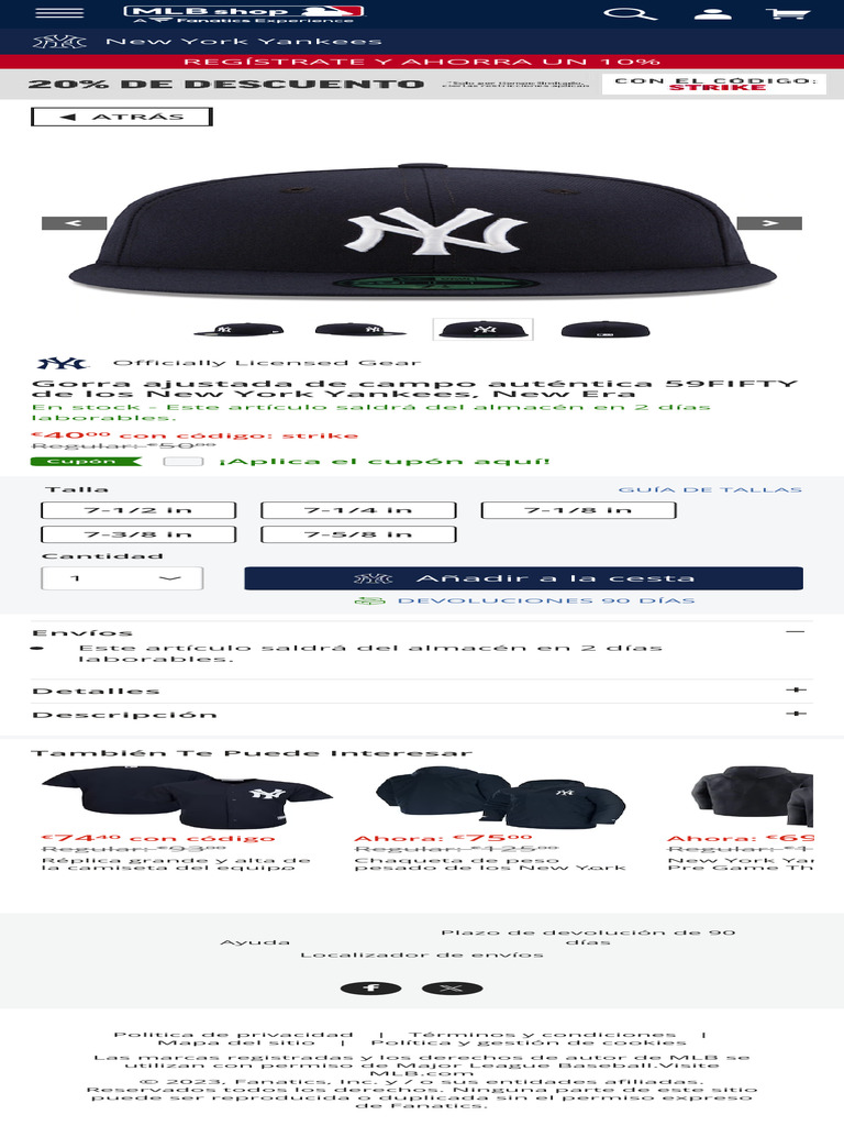 Gorra Ajustada de Campo Auténtica 59FIFTY de Los New York Yankees, New Era | PDF