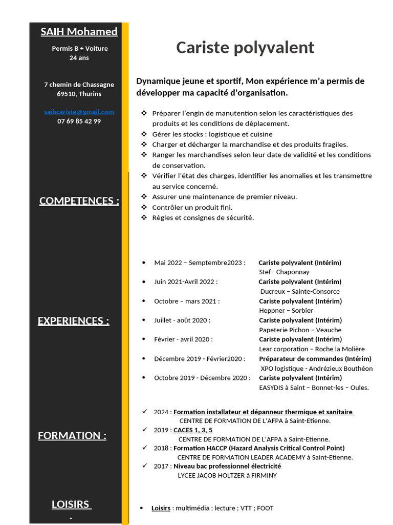 CV Cariste Lyon 2024 | PDF
