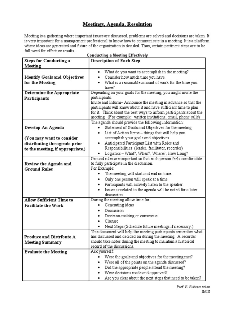 Conducting Effective Meetings Pdf Consensus Decision Making
