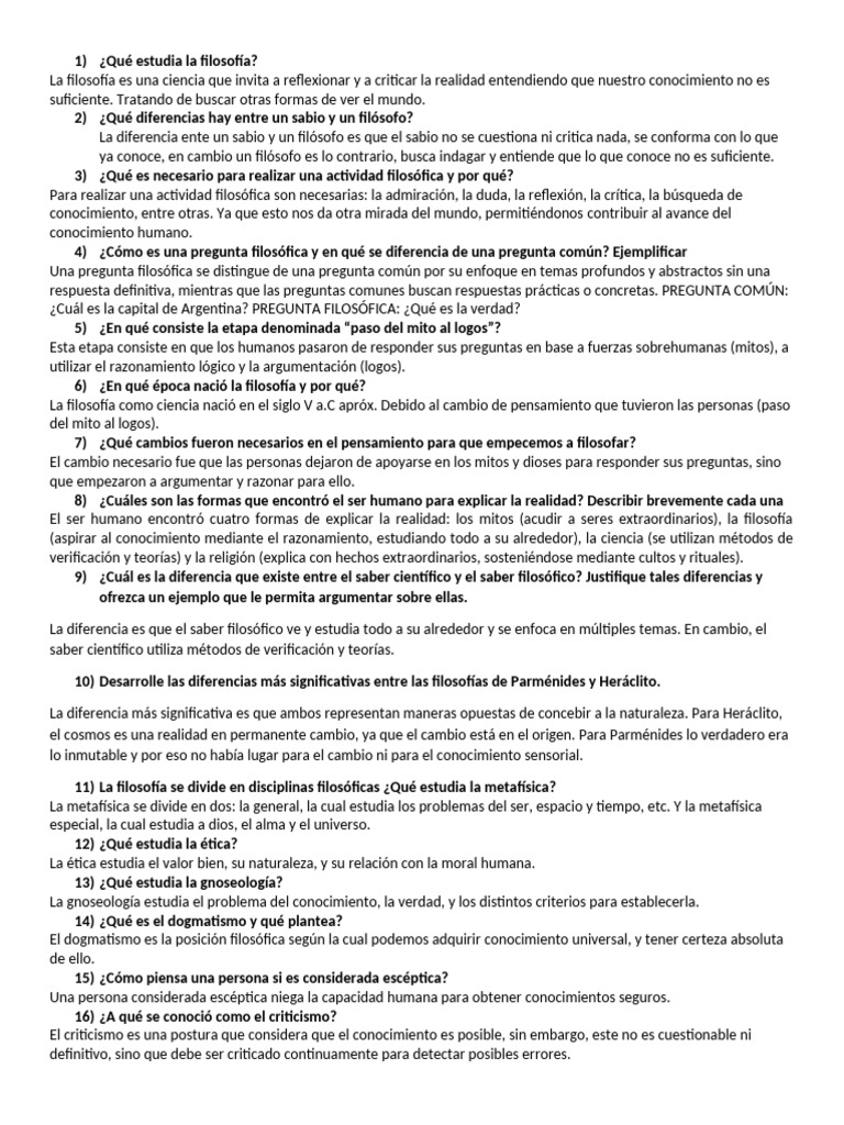 Integradora de Filosofia (Preguntas para Repasar) | PDF