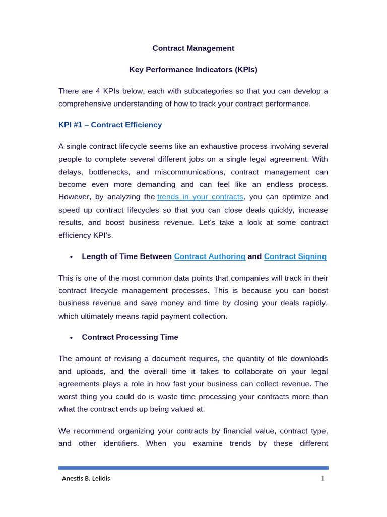 Contract Management - KPIs | PDF