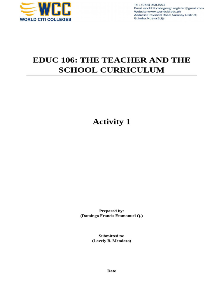 Educ 106 Activity 1 - 2055547476 | PDF