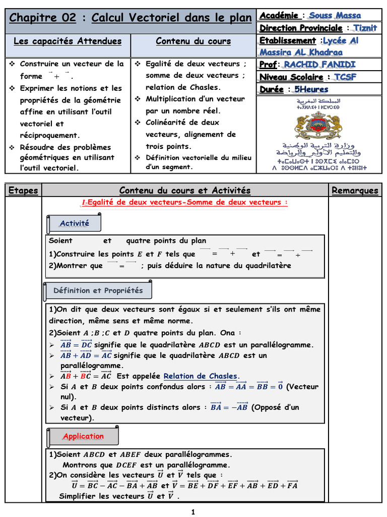 Calcul Vectoriel Dans Le Plan | PDF
