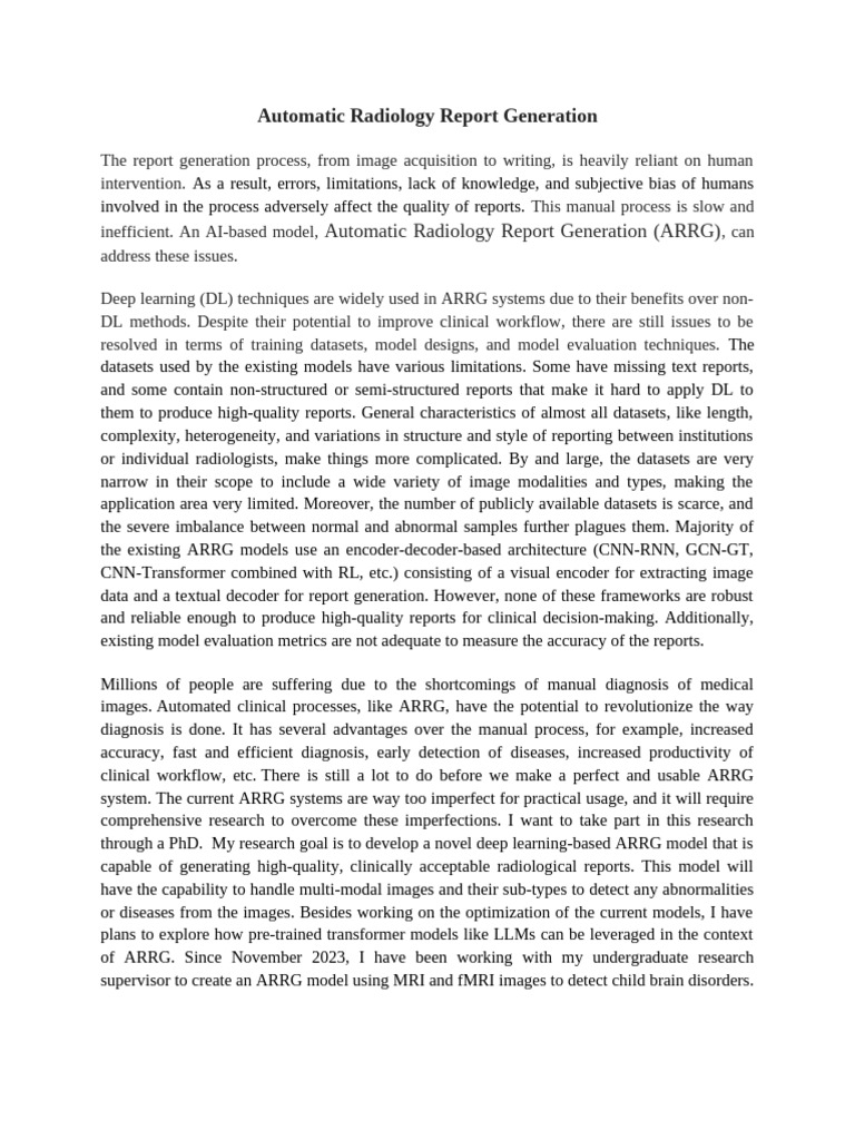 Automatic Radiology Report Generation Pdf