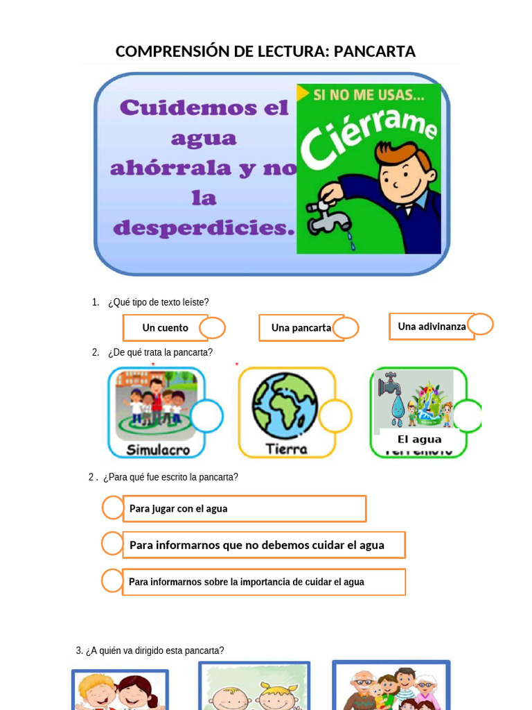 Comprensión de Lectura de Cuidado Del Agua | PDF