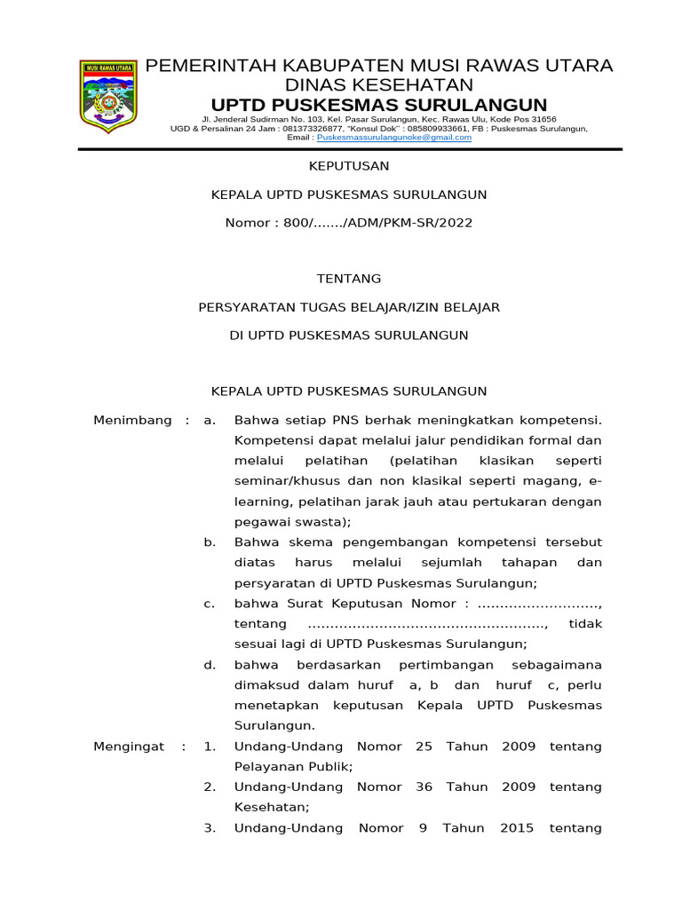 SK Tugas Izin Belajar | PDF