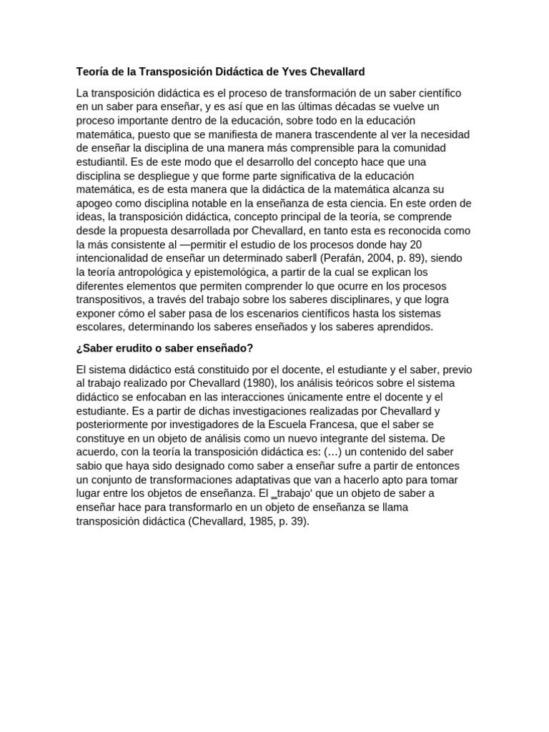 Teoría de La Transposición Didáctica de Yves Chevallard | PDF | Filosofía