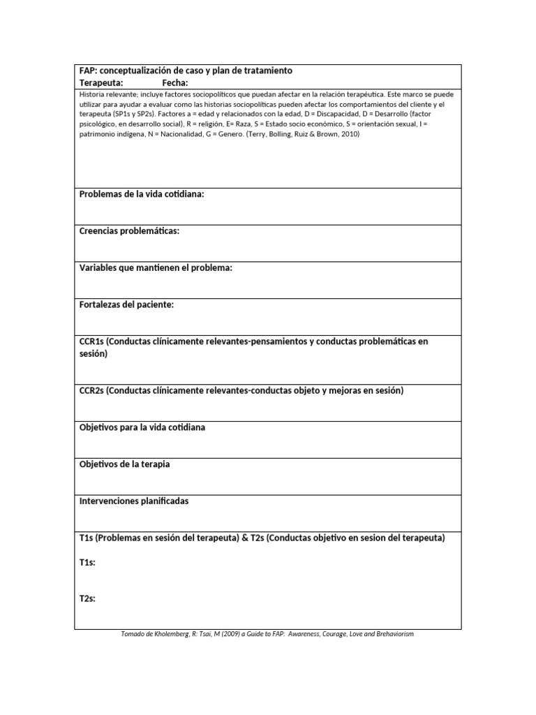 Psicoterapia Analitico Funcional Conceptualizacion de Caso y Plan de Tratamiento | PDF