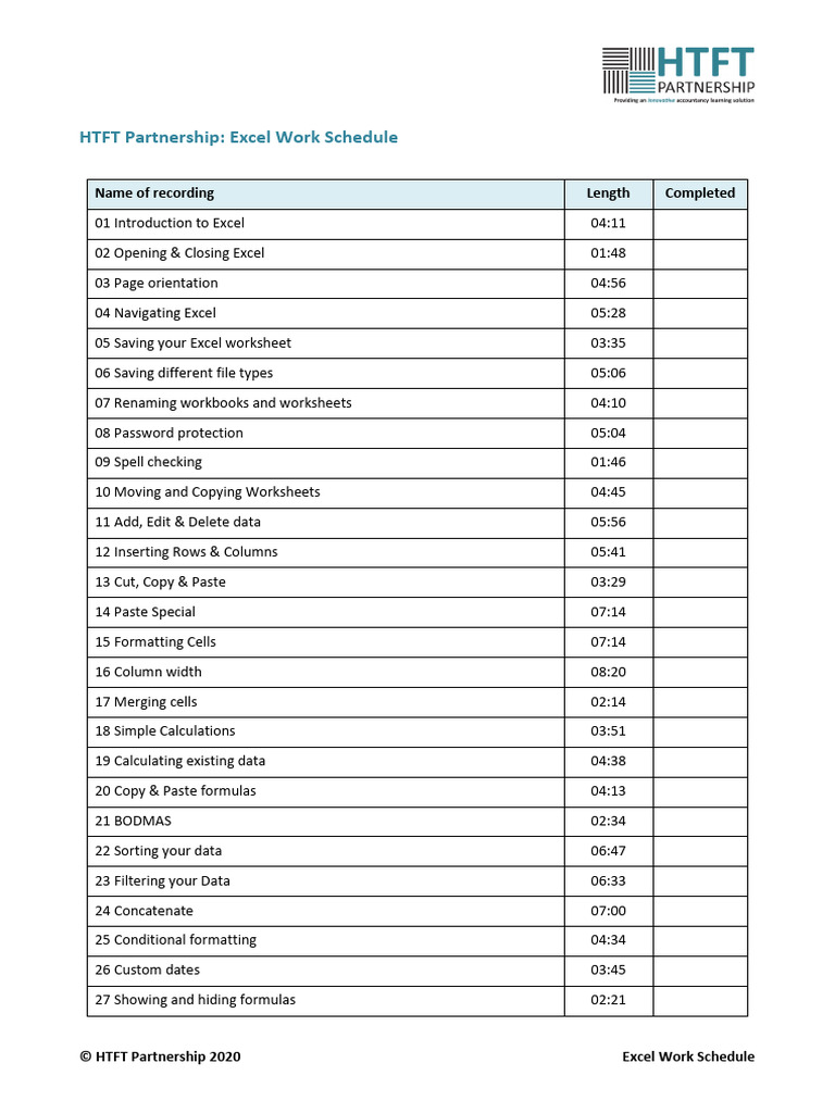 HTFT Partnership - Excel Work Schedule | PDF