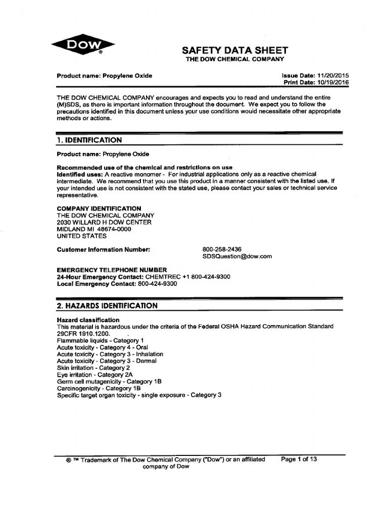 Propylene Oxide MSDS | PDF
