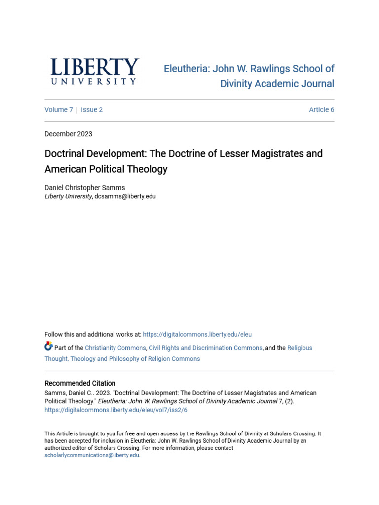 Doctrinal Development - The Doctrine of Lesser Magistrates | PDF ...