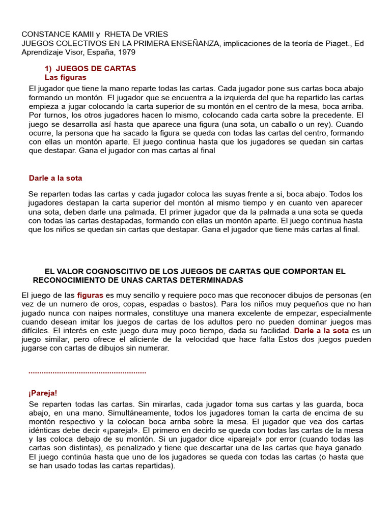 CONSTANCE KAMII y RHETA de VRIES Juegos Colectivos en La Primera ...