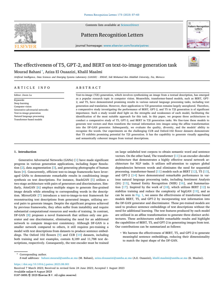 The Effectiveness of T5, GPT-2, and BERT On Text-To-image Generation Task | PDF