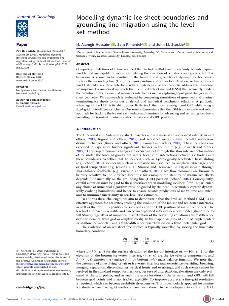 Modelling Dynamic Ice Sheet Boundaries And Grounding Line Migration Using The Level Set Method Pdf