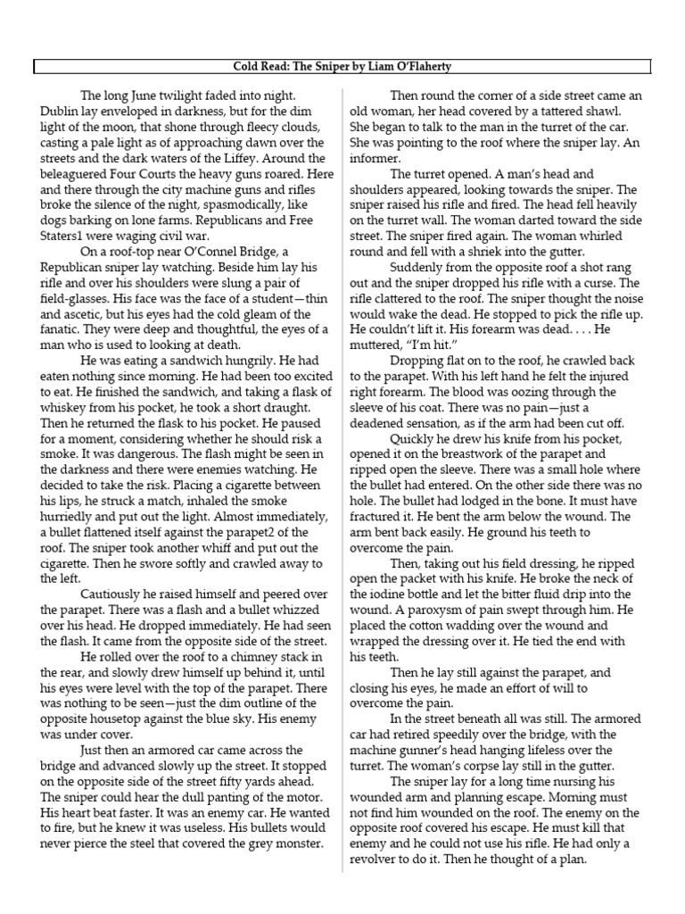 The Sniper Cold Read TEXT ONLY | PDF