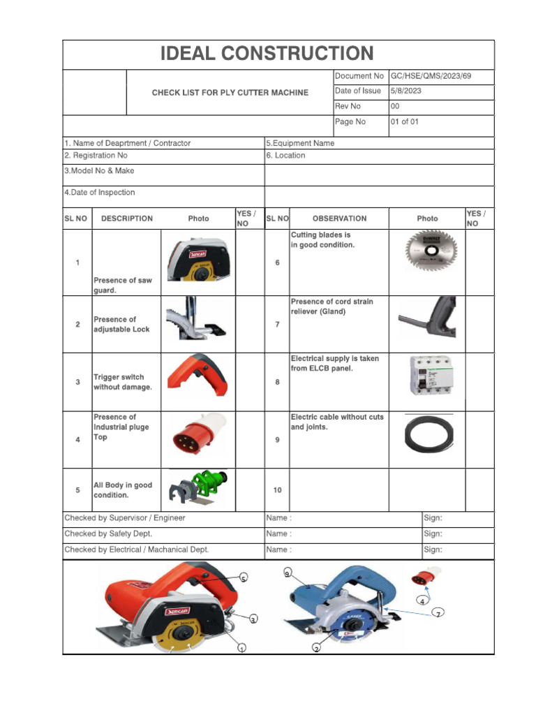 Check List For Ply Cutting Machine 1-1 | PDF