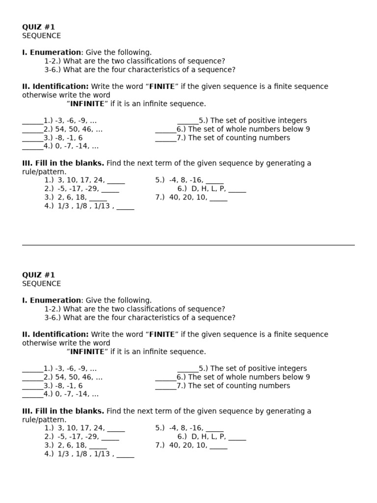 Quiz Arithmetic Sequence | PDF
