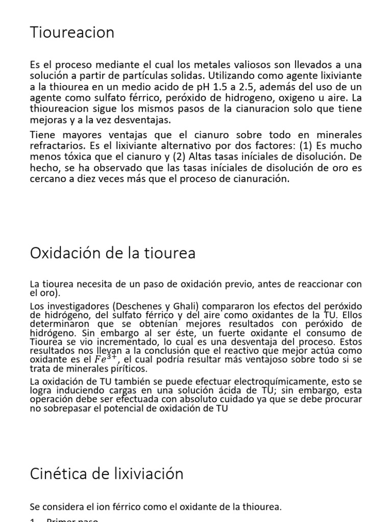 Lixiviación de Oro Con Tiourea | PDF | Química | Ciencia y matemática