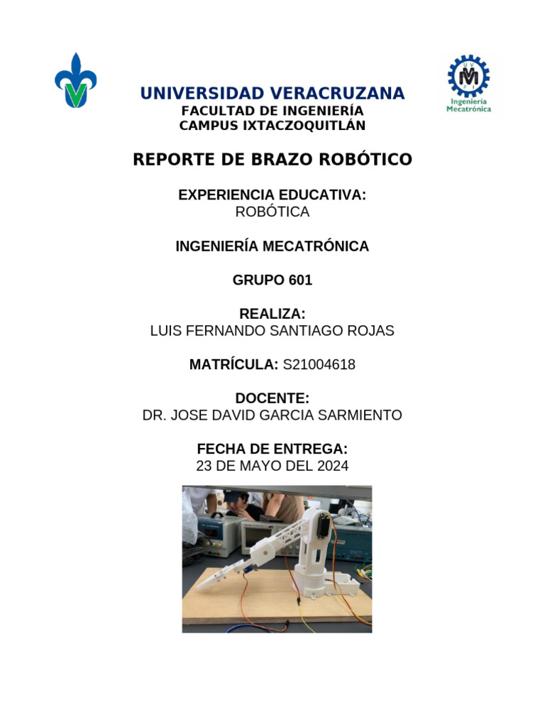 Reporte Brazo Robotico | PDF