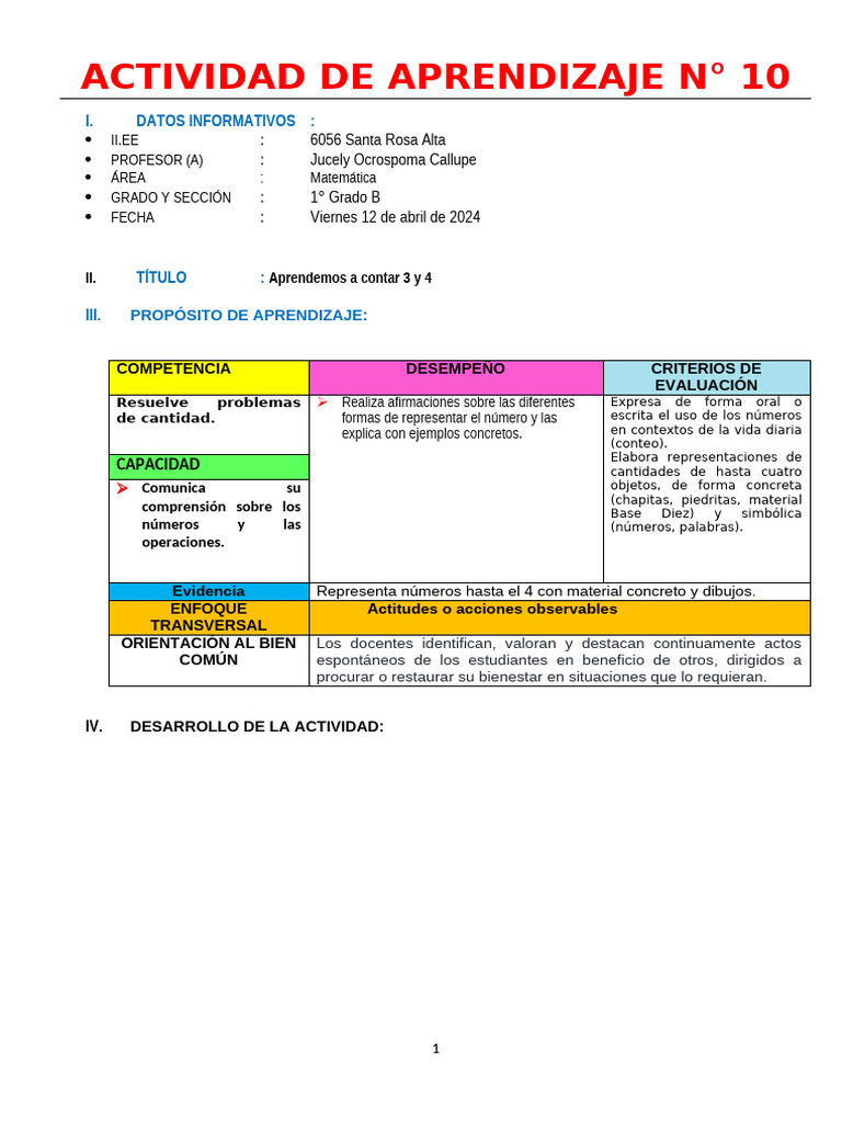 Sesion Aprendemos A Contar 3 y 4 | PDF