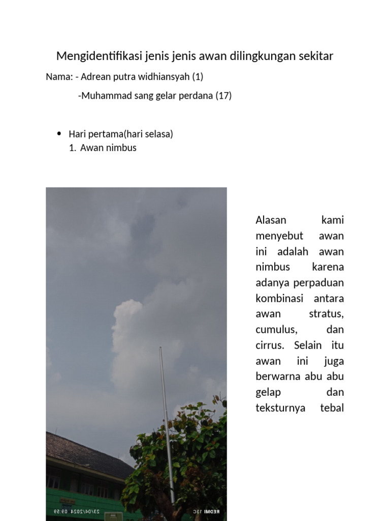 Mengidentifikasi Jenis Jenis Awan Dilingkungan Sekitar | PDF