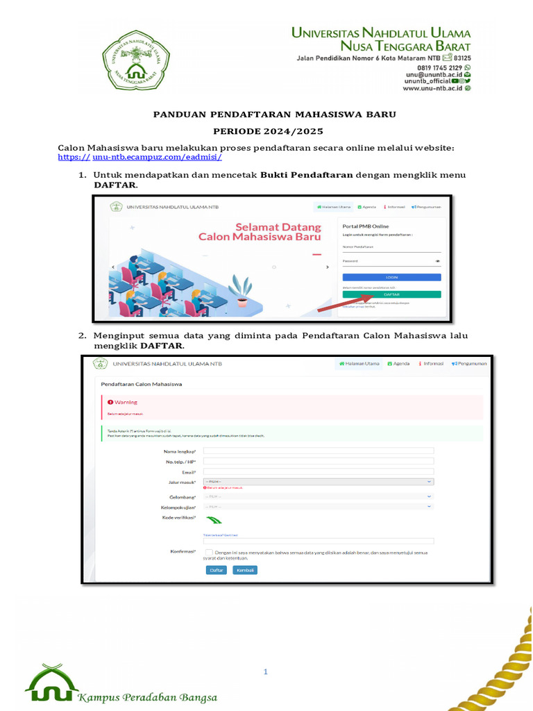 Panduan Pendaftaran Mahasiswa Baru Periode 2024-2025 53715 | PDF