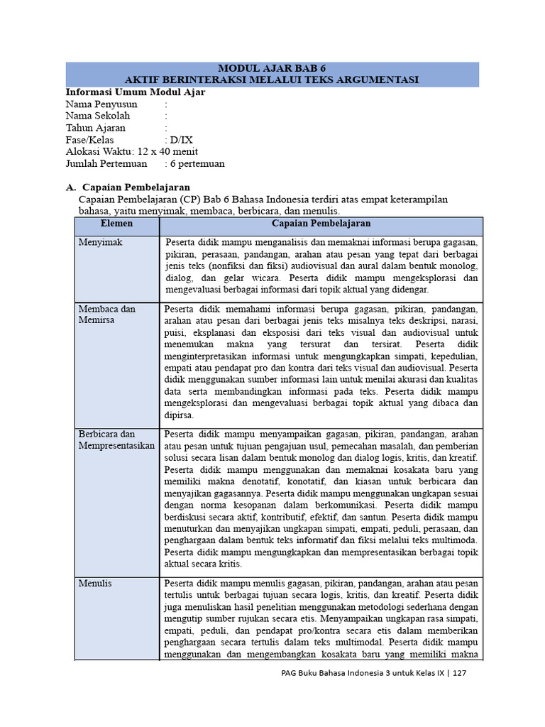 7.6 Modul Ajar Bab 6 - Bahasa Indonesia SMP Kelas VIII | PDF