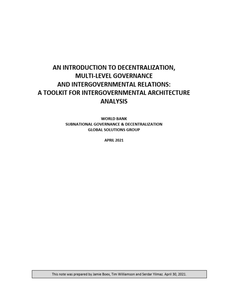 An Introduction To Decentralization Multi Level Governance and ...