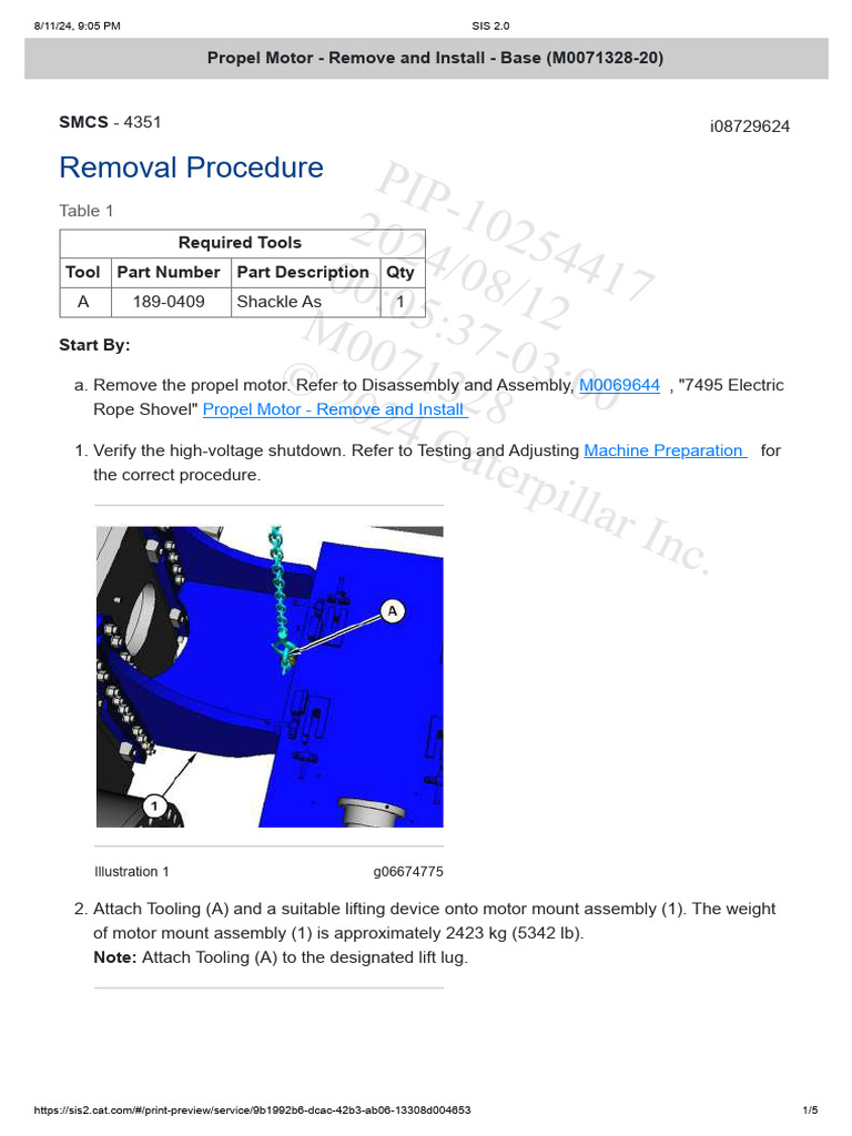 Propel Motor Base - Remove and Install - (M0071328-20) - Inglês | PDF