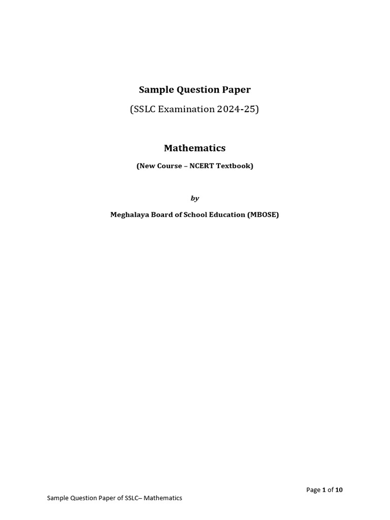 (SSLC Examination 2024-25) : Blue Print & Sample Question Paper | PDF