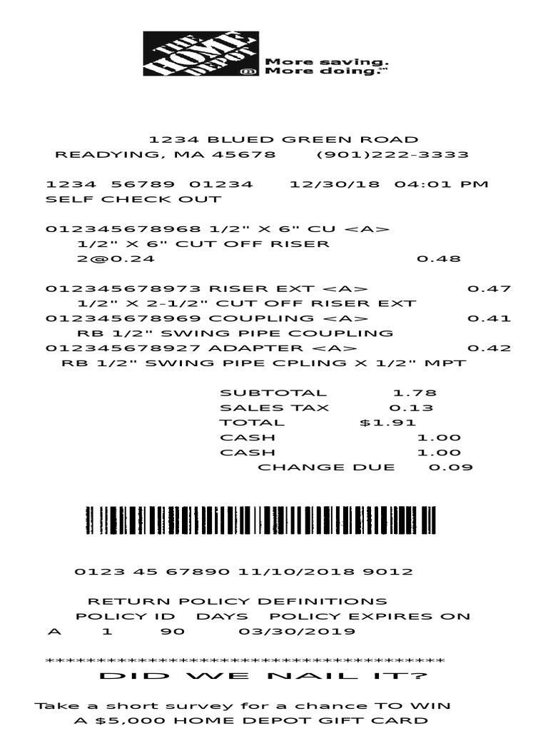 Home Depot Receipt Template | PDF