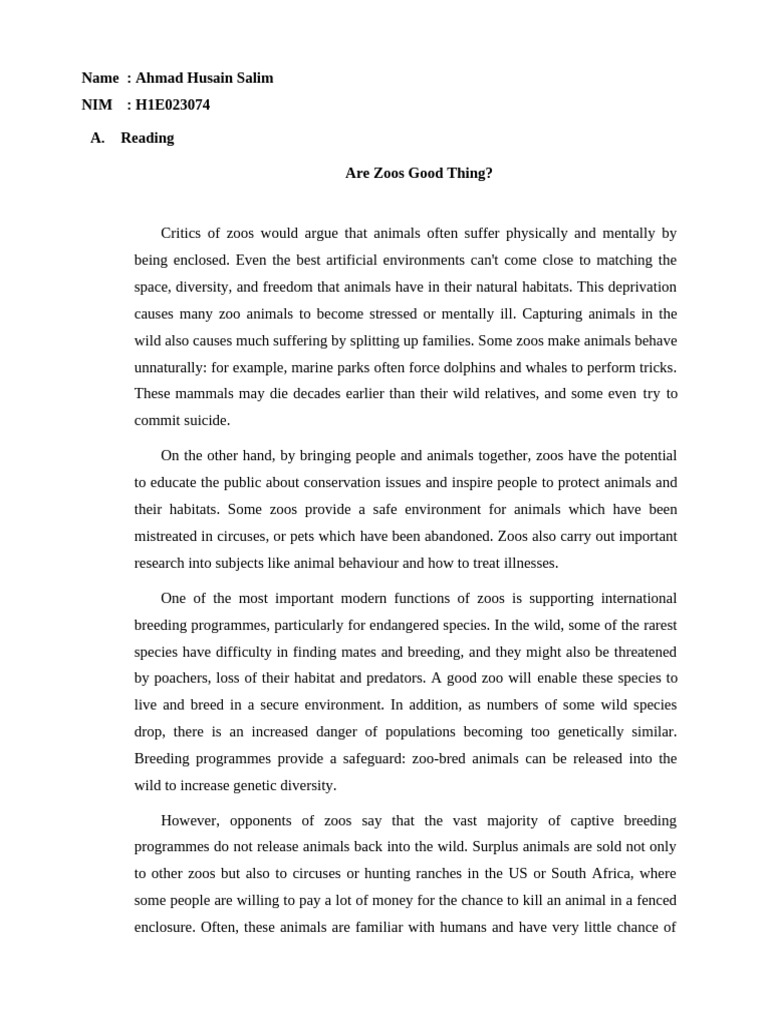 Zoo - Ahmad Husain Salim - H1E023074 | PDF