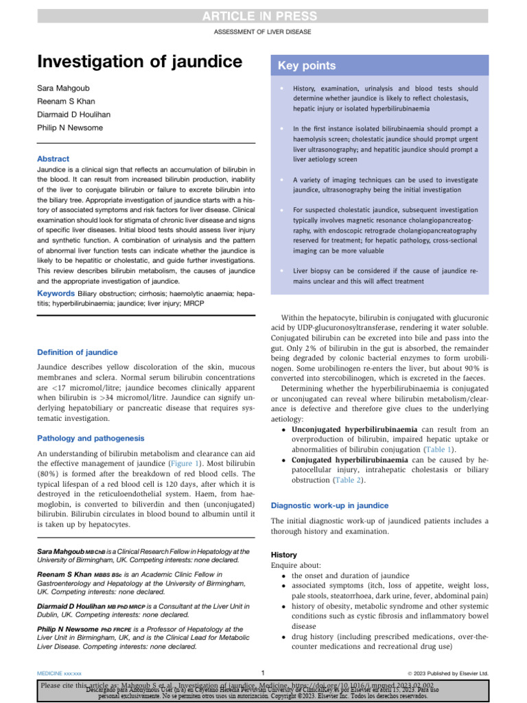 Investigation of Jaundice | PDF