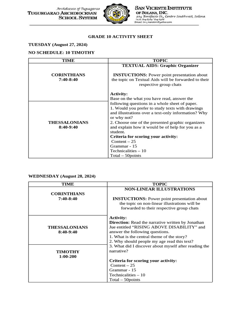 Grade 10 and 12 Activity Sheet | PDF